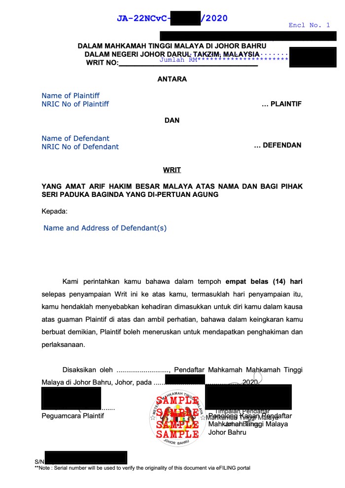 What should you do if you received a Writ issued by the Court? – Vooi ...